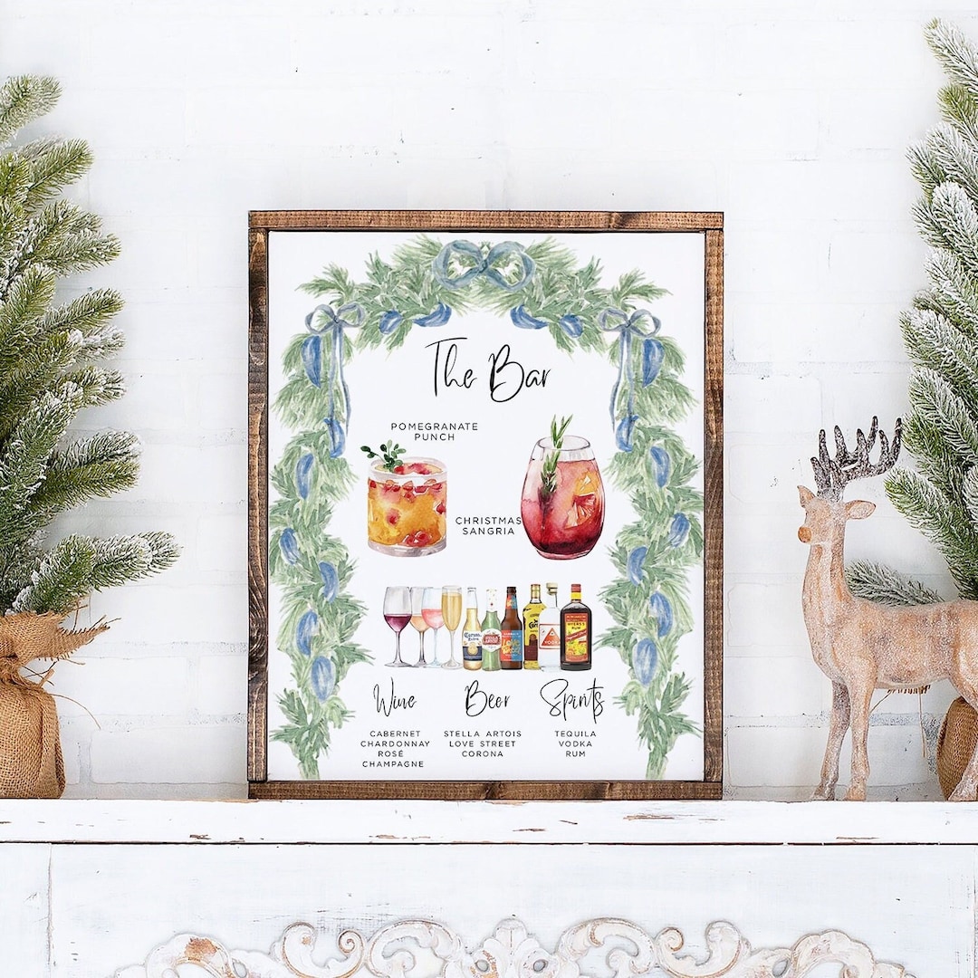 Christmas Party Drinks Sign Template, Holiday Party Bar Menu, Christmas ...
