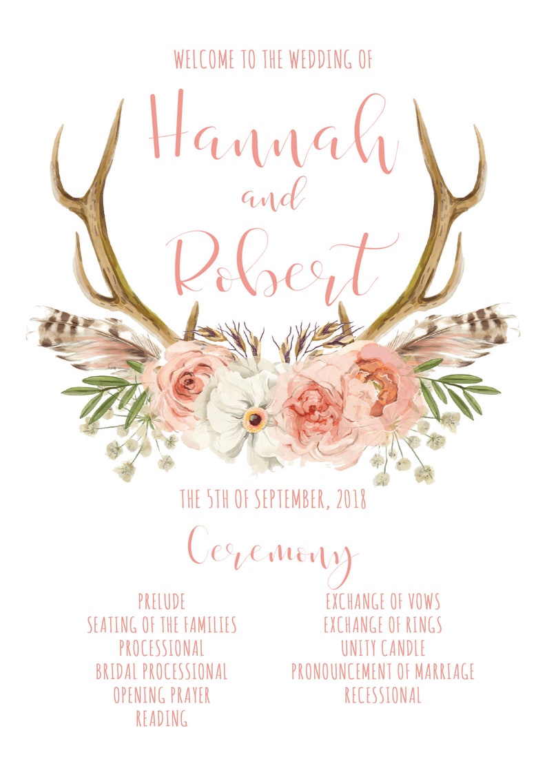 Wedding Program Template Boho Program Printable Antlers - Etsy