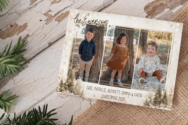 Rustic Christmas Photo Card Template • Neutral Holiday Card With Snowy ...