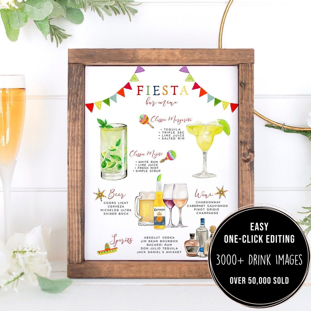 Fiesta Bar Menu Template Cinco De Mayo Editable Cocktail - Etsy