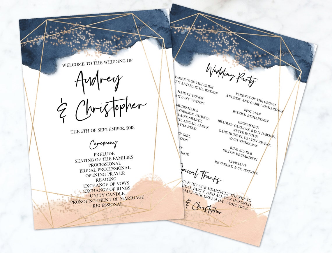 Geometric Wedding Program Template Printable Wedding Program - Etsy