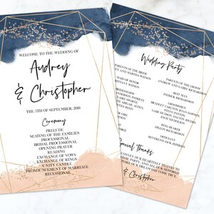 Geometric Wedding Program Template, Printable Wedding Program, Gold ...