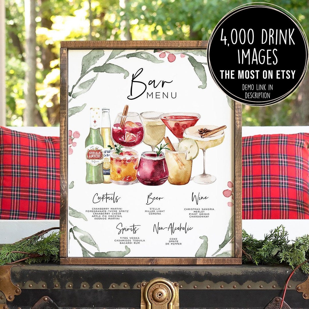 Christmas Bar Menu Template, Holiday Party Bar Sign, Winter Bar Menu ...