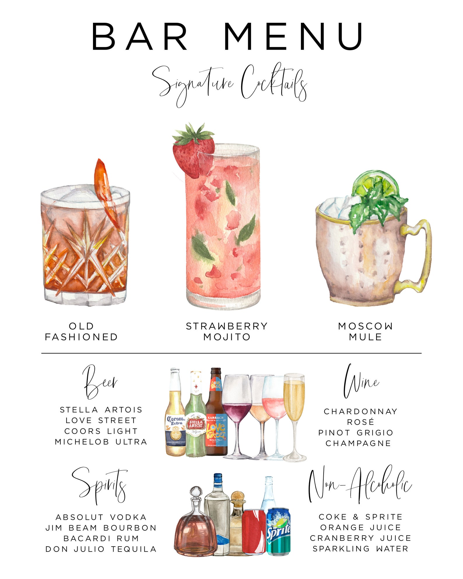 Bar Menu Template, Modern Editable Drink Menu Template, Minimalist ...