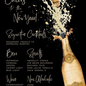 New Year's Eve Bar Menu Template: Glitter Lights Cocktail Sign (digital ...