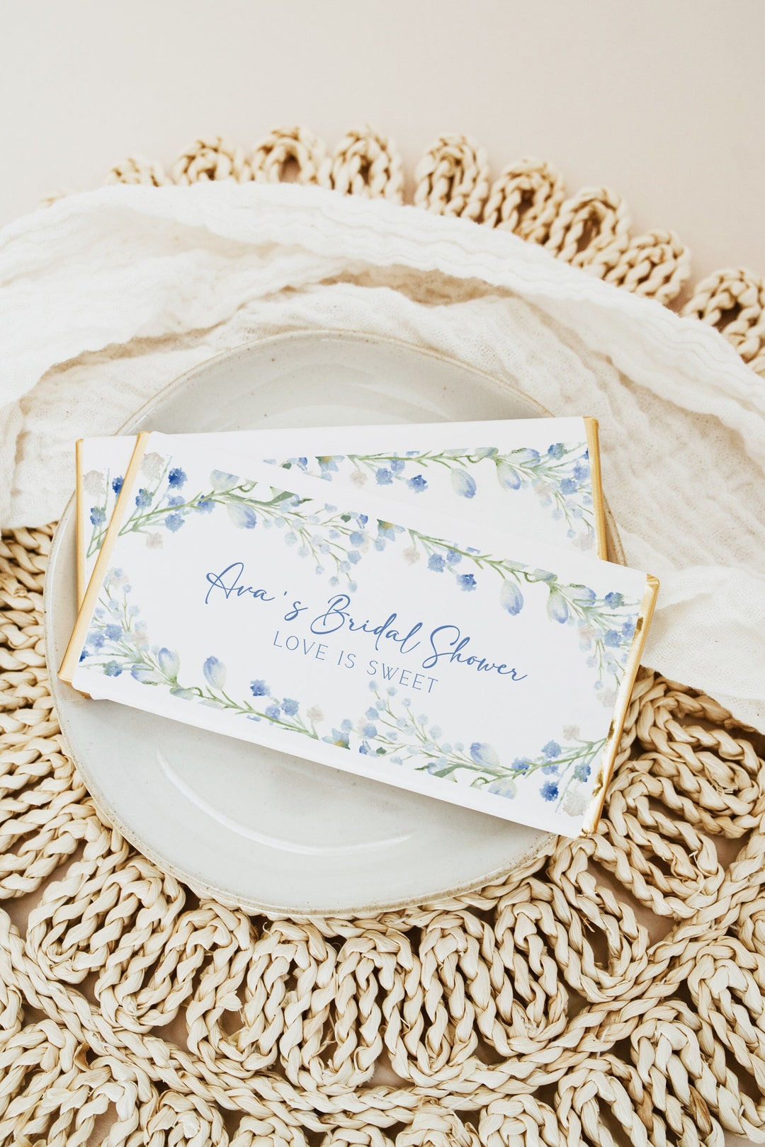 Something Blue Candy Bar Wrapper Printable, Blue Floral Chocolate Bar ...