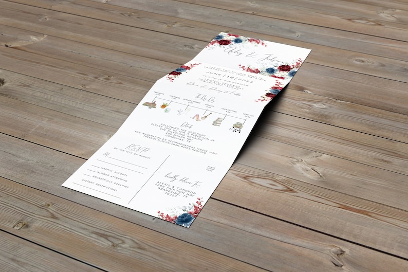 Printed Tri Fold Wedding Invitation All-in-one Invitation - Etsy