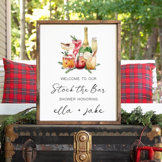 Stock the Bar Couples Shower Welcome Sign, Christmas Cocktail Stock ...
