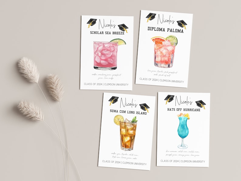 Graduation Cocktail Sign Template: Editable Recipe Cards - Etsy