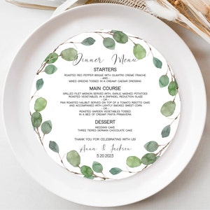 Minimalist Round Dinner Menu Template, 8" Round Modern Menu, Printable ...