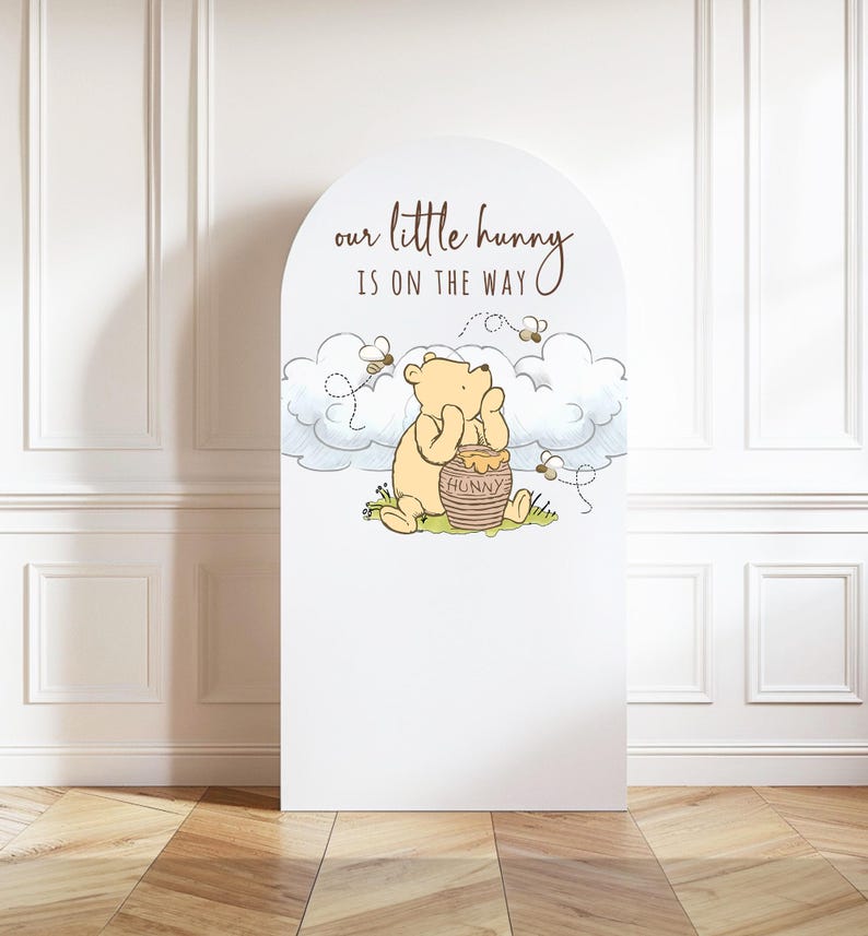 Our Little Hunny is on the Way Backdrop, Classic Winnie the Pooh Baby ...