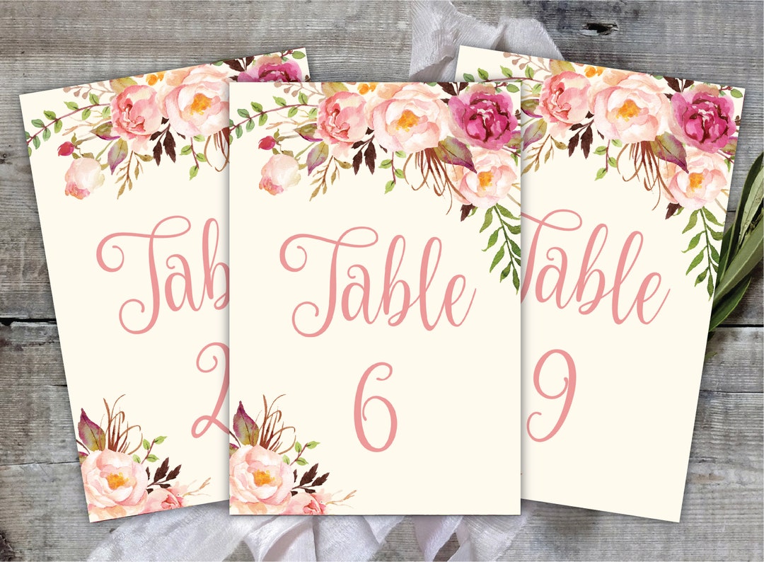 Table Numbers Printable, Table Numbers Template, 1-30, Floral Table ...