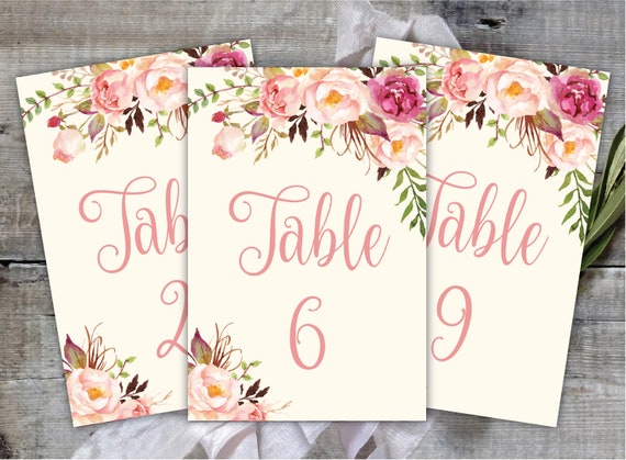Table Numbers Printable, Table Numbers Template, 1-30, Floral Table ...