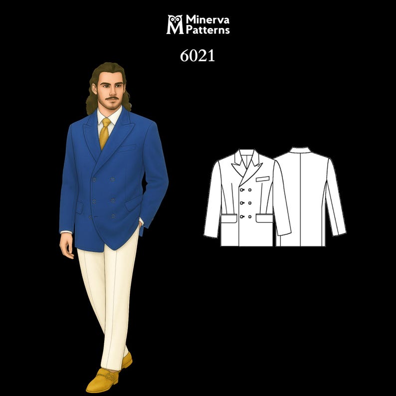 Men's Sewing Pattern 6021 - Classic Double-breasted Blazer With Notched ...