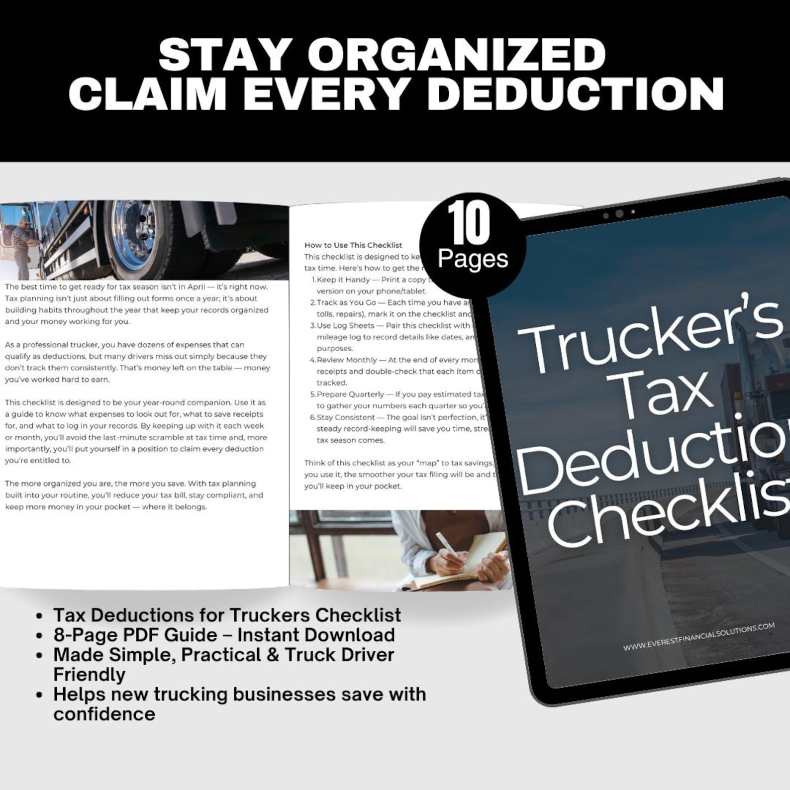 Trucker Tax Deduction Checklist: Truck Driver Expense Tracker Tax Write ...