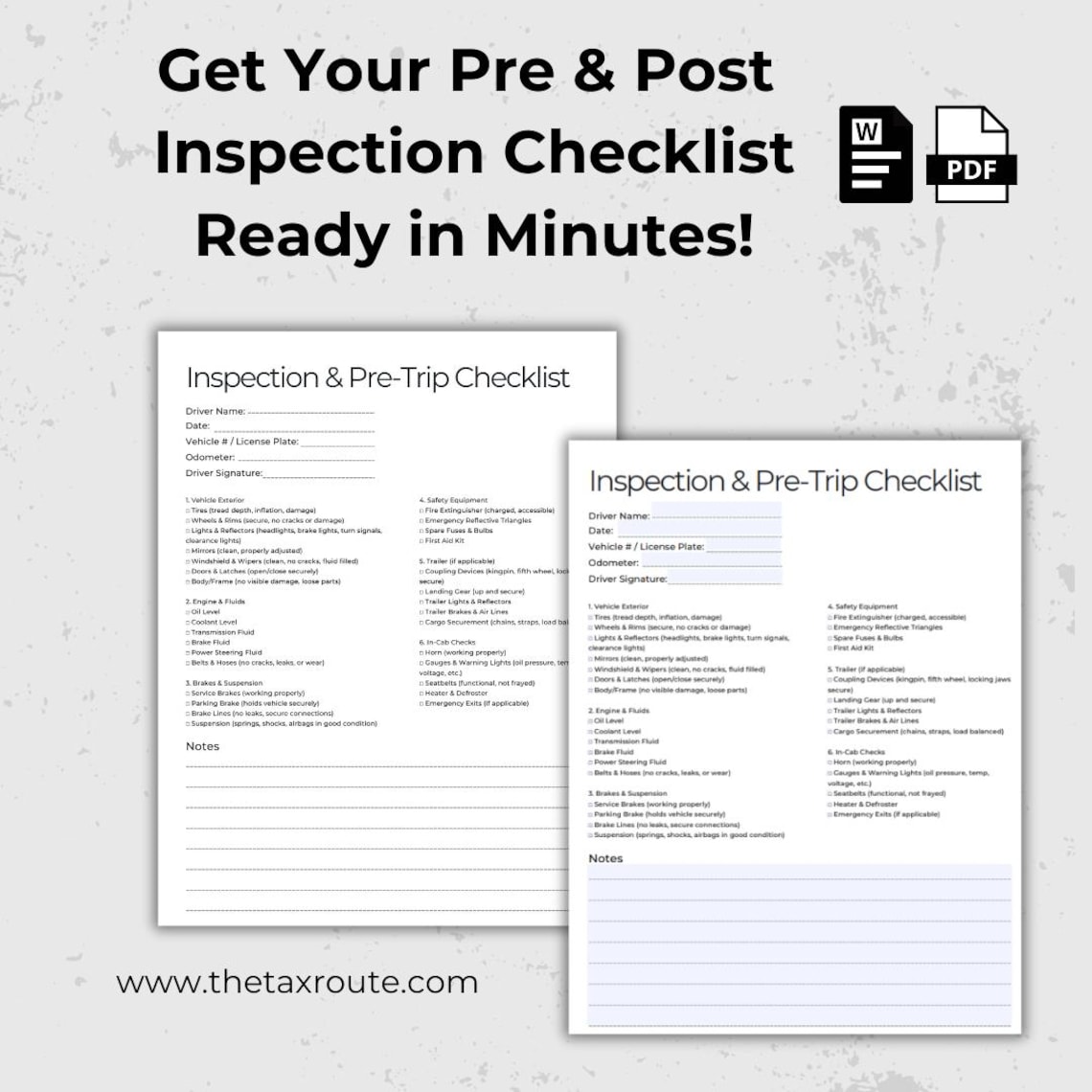 Truck Driver Inspection Checklist Pre and Post Trip Log Editable PDF ...
