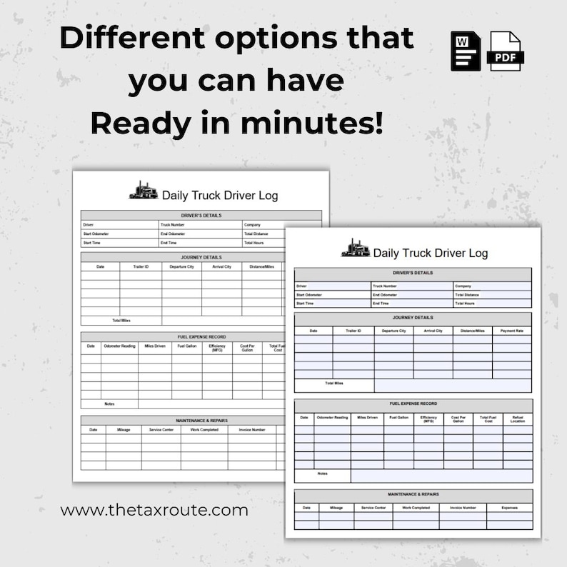 Truck Driver Log Template: Fuel & Expense Tracker, Journey Logbook Word ...