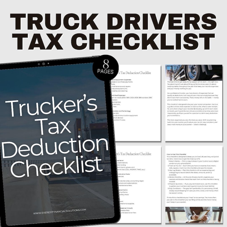 Trucker Tax Deduction Checklist: Truck Driver Expense Tracker Tax Write ...