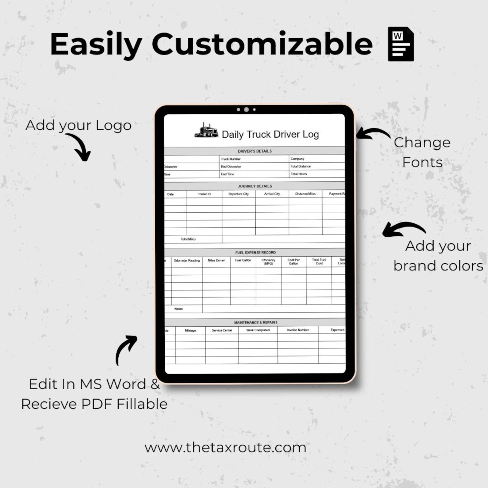 Truck Driver Log Template: Fuel & Expense Tracker, Journey Logbook Word ...