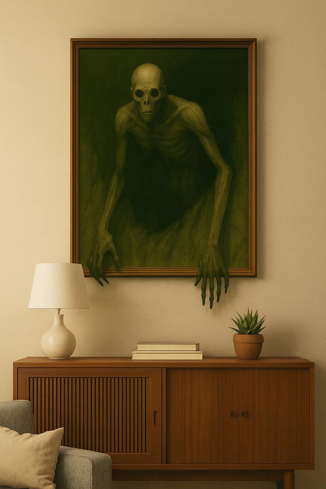 Poster of Monster Escaping Painting: Horror-inspired Wall Art Illusion ...
