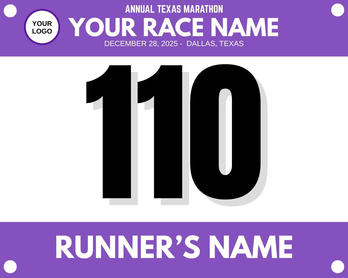 Running Bib Template | Editable Race Bib | Custom Printabe Bib ...