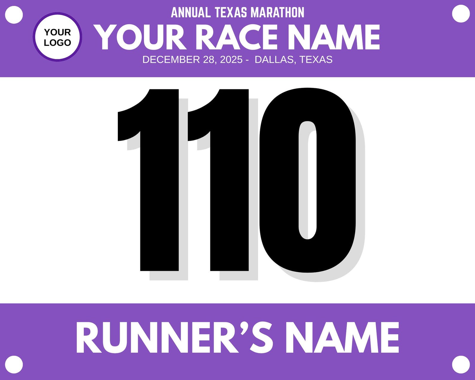 Running Bib Template | Editable Race Bib | Custom Printabe Bib ...