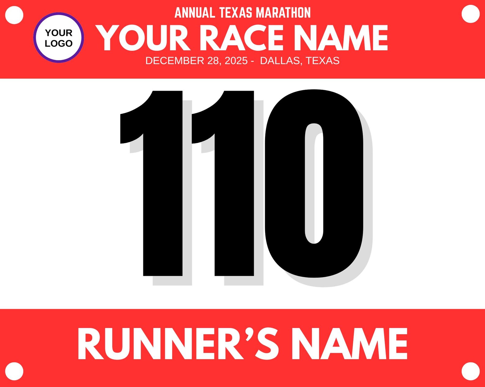 Running Bib Template | Editable Race Bib | Custom Printabe Bib ...