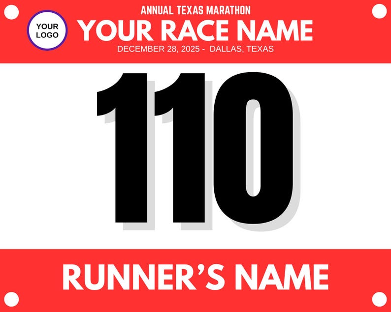 Running Bib Template | Editable Race Bib | Custom Printabe Bib ...