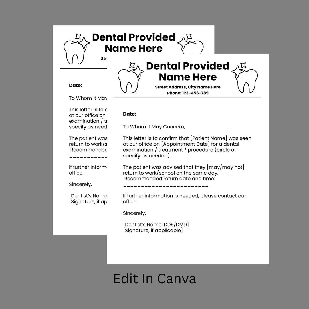 Dentist Excuse Template | Editable Doctor's Note for Work & School ...