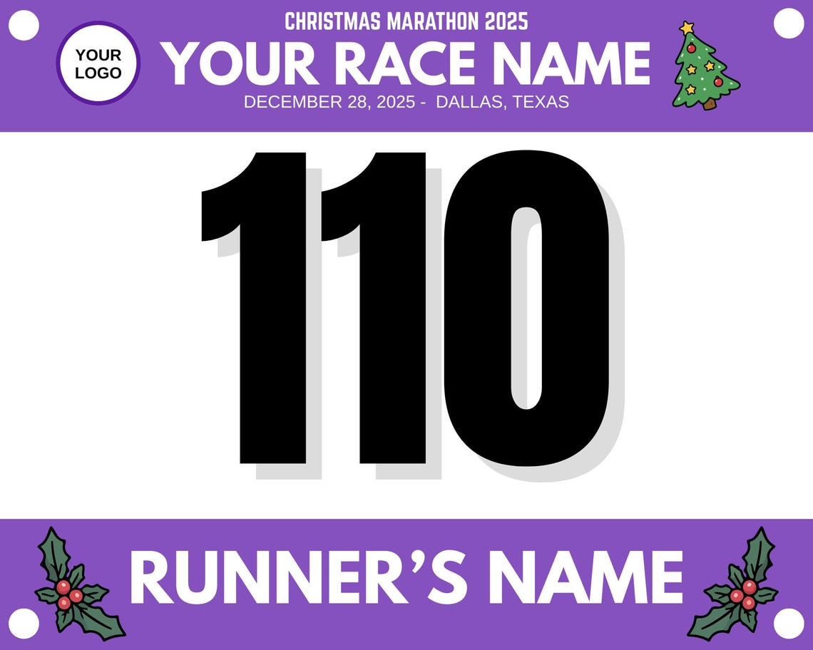 Running Bib Template | Editable Race Bib | Custom Printabe Bib ...