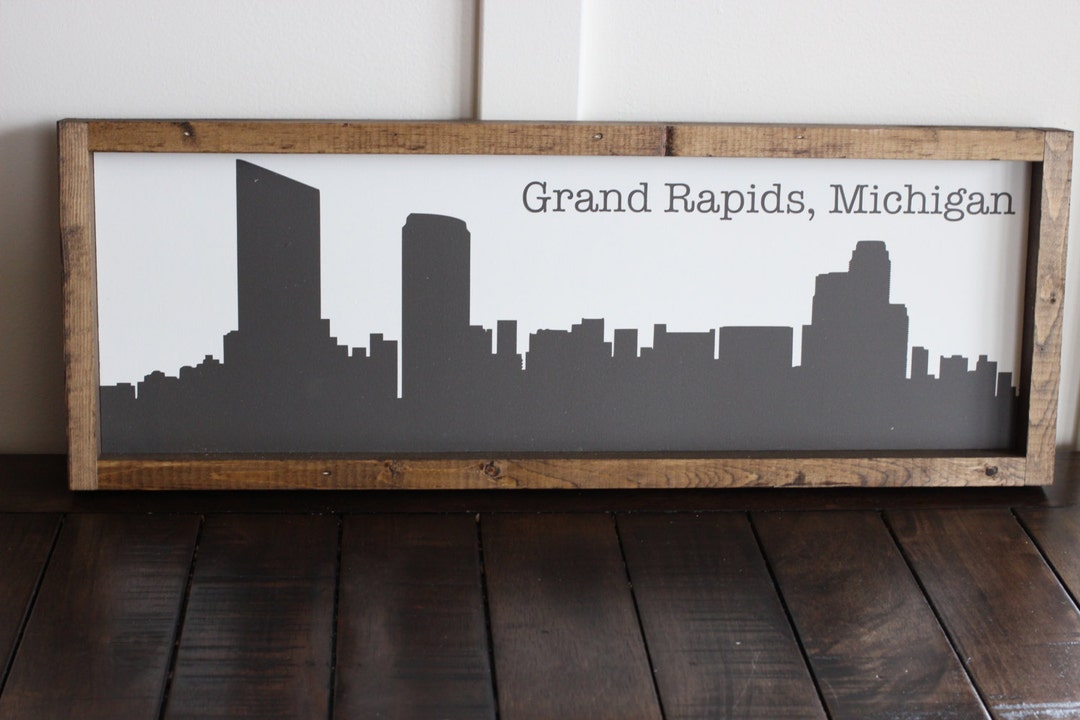 Grand Rapids City Line Sign, Grand Rapids Art, Wood Sign, Painted Wood ...
