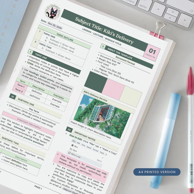 Ghibli Study Notes & Reviewer Template (kiki's Delivery Service ...