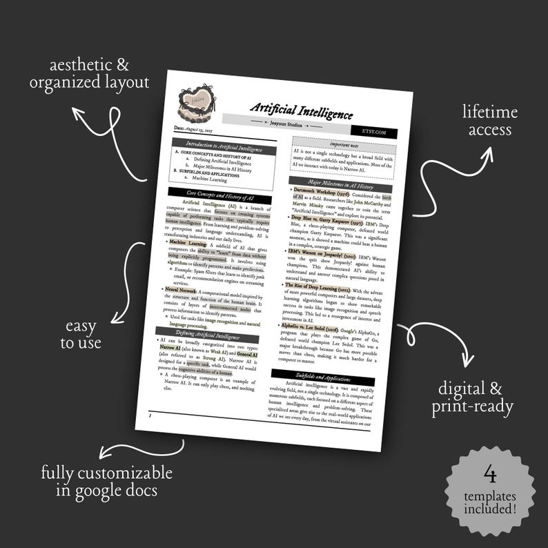 Printable Study Notes & Reviewer Template (monochrome) | Editable ...