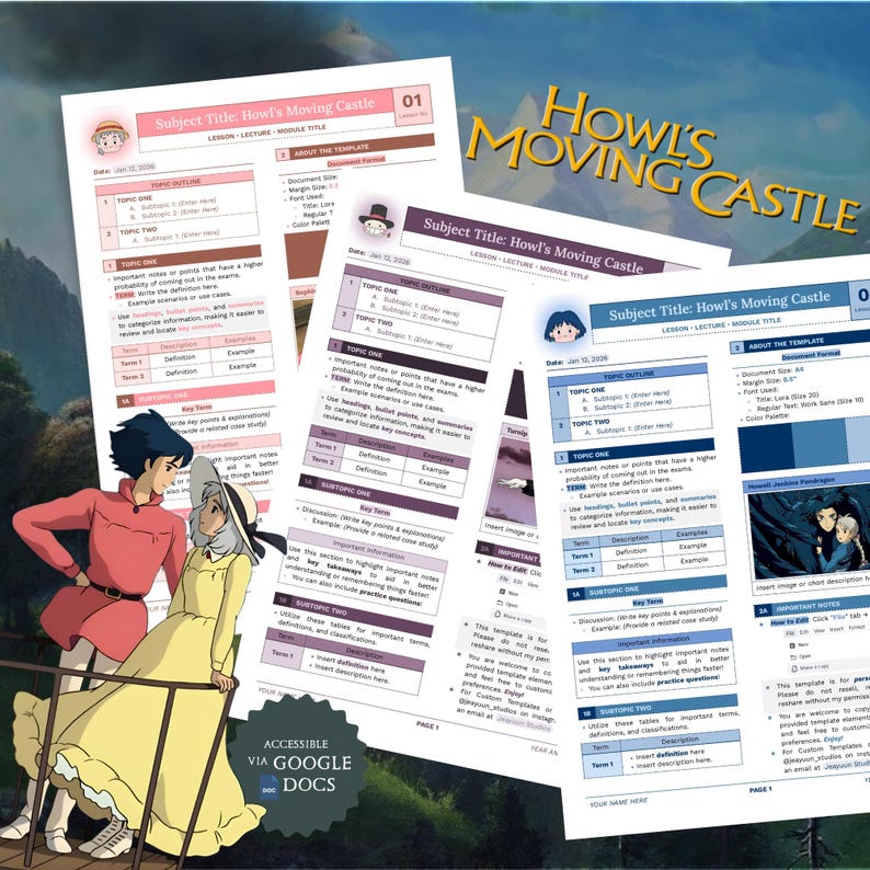 Ghibli Study Notes & Reviewer Template (howl's Moving Castle ...