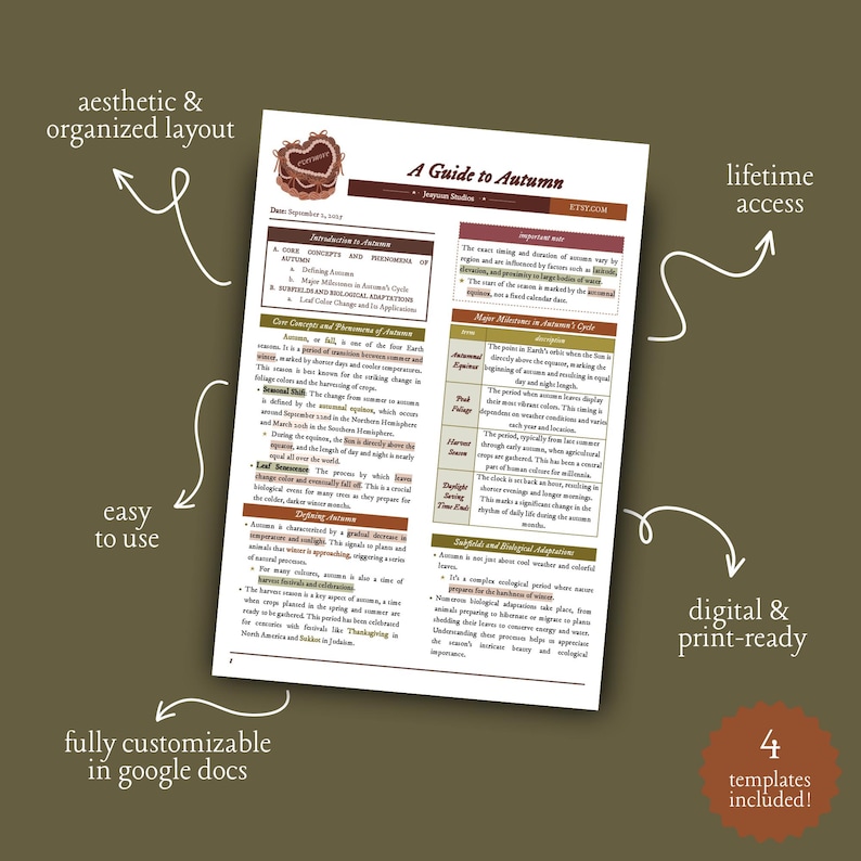 Study Notes & Reviewer Template for Students | Cottagecore Autumn ...