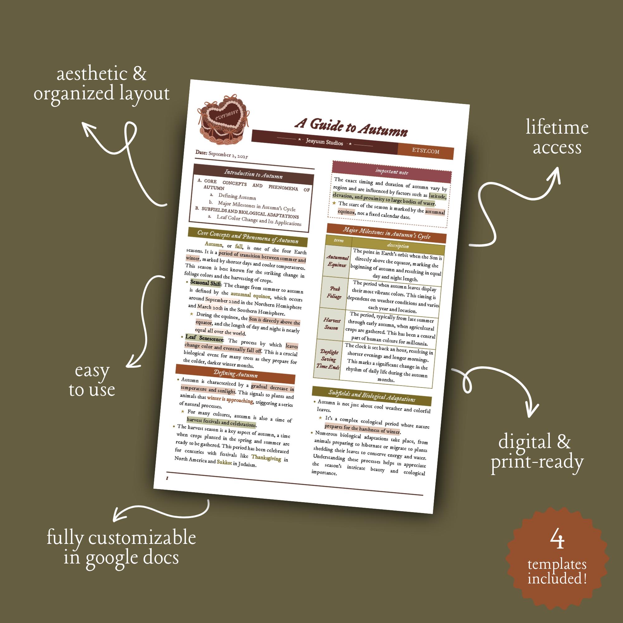 Study Notes & Reviewer Template for Students | Cottagecore Autumn ...