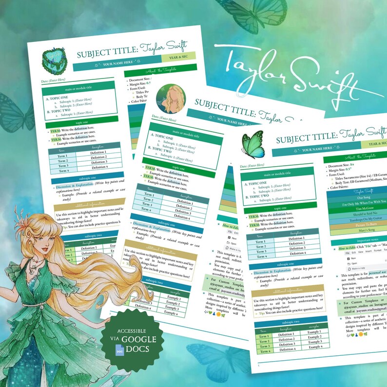 Study Notes & Reviewer Template for Students | Teal Fairy Butterfly ...