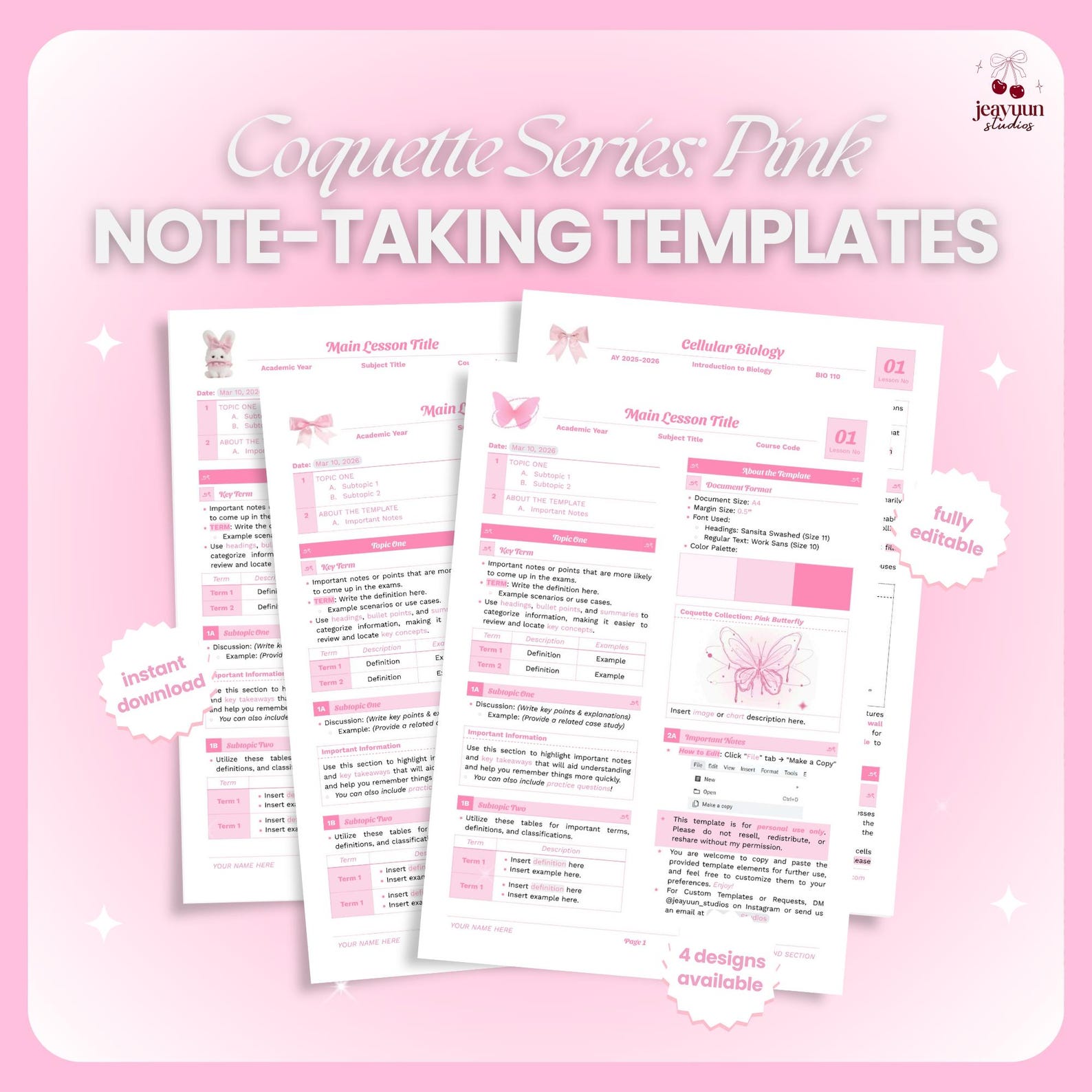 Pink Note-taking Template (coquette Google Docs) | Editable Study Notes ...