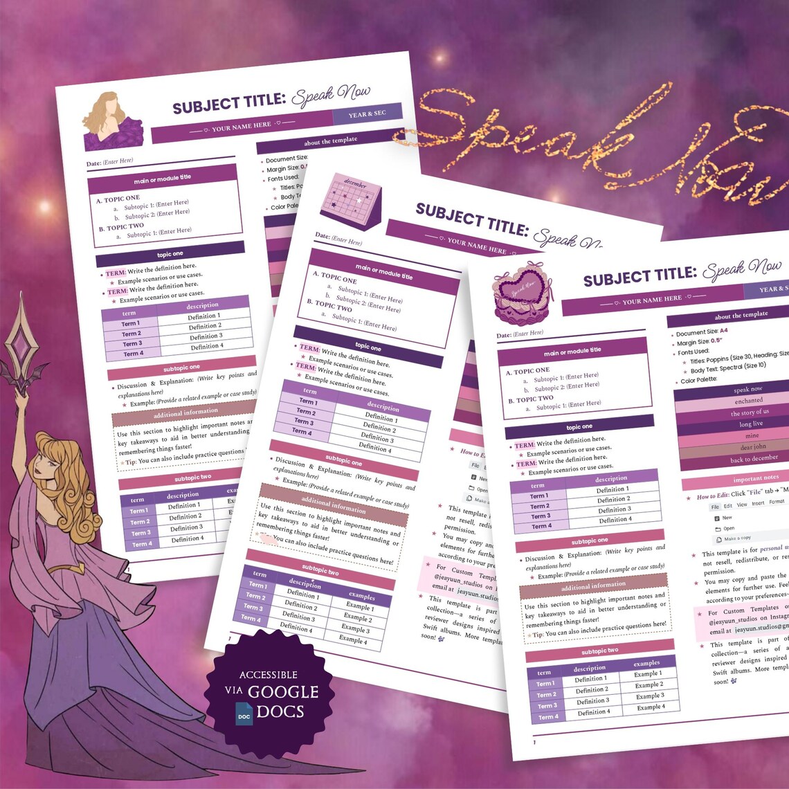 Printable Study Notes & Reviewer Template (purple) | Editable Google ...