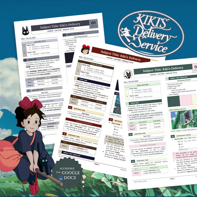 Ghibli Study Notes & Reviewer Template (kiki's Delivery Service ...