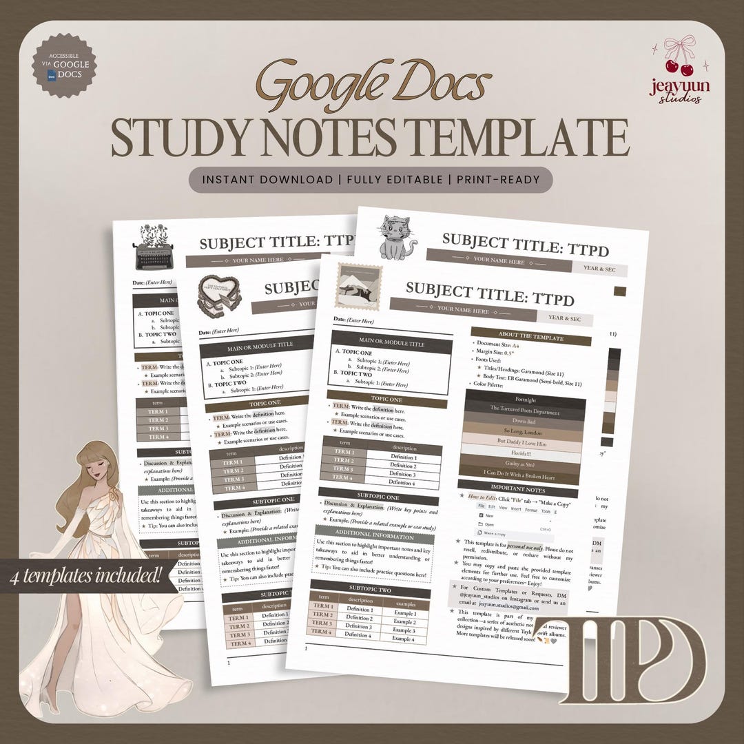 Vintage Study Notes & Reviewer Template for Students | Editable Google ...