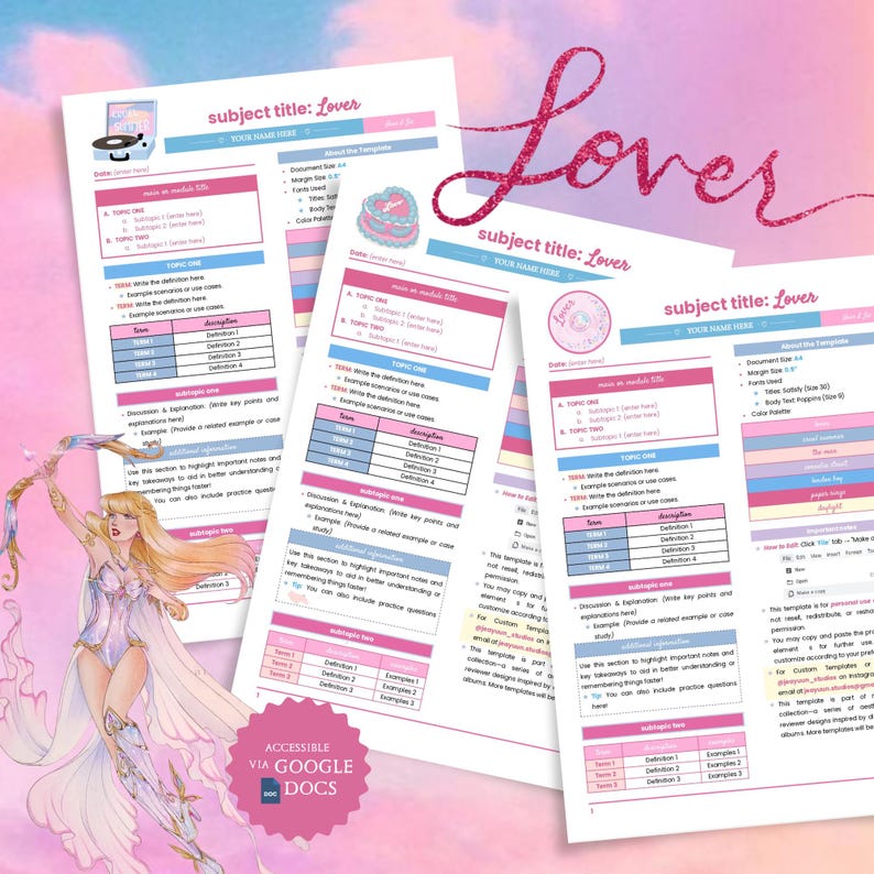 Printable Study Notes & Reviewer Template (pink) | Editable Google Docs ...
