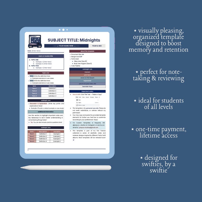Study Notes & Reviewer Template for Students | Dark Academia Blue ...