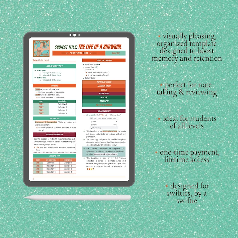 Study Notes & Reviewer Template for Students | Showgirl Glam Aesthetic ...