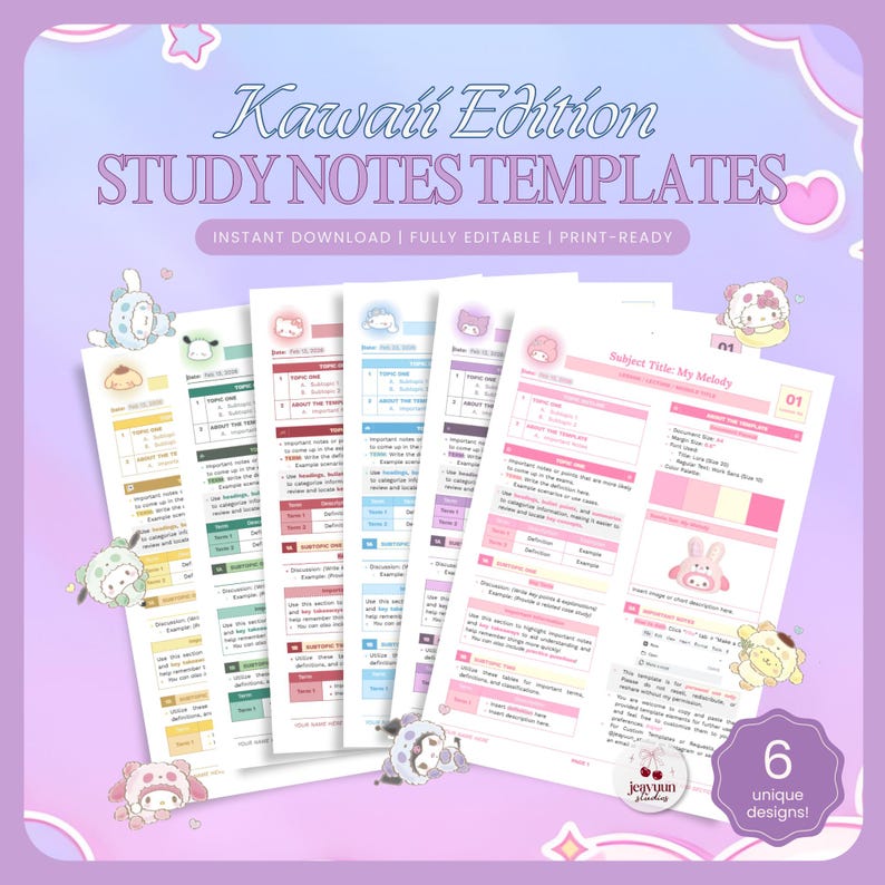 Kawaii Study Notes & Reviewer Templates Bundle (pastel) | Editable ...