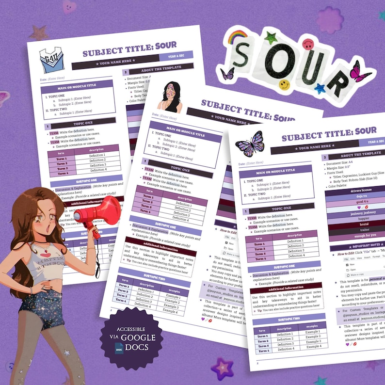 Printable Study Notes & Reviewer Template (purple Y2k) | Editable ...