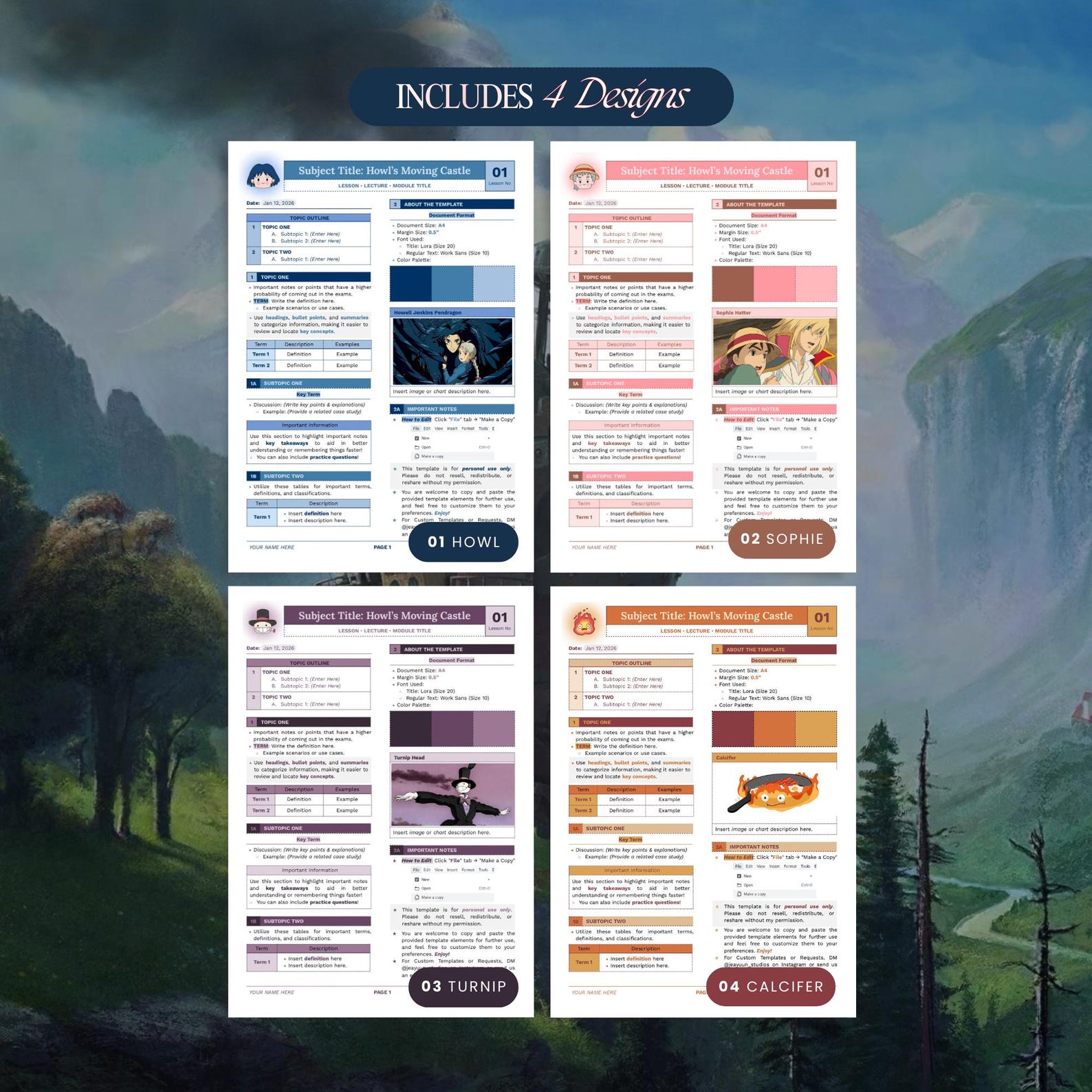 Ghibli Study Notes & Reviewer Template (howl's Moving Castle ...