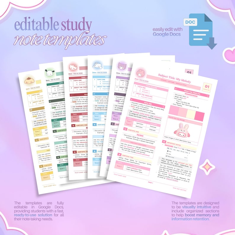 Kawaii Study Notes & Reviewer Templates Bundle (pastel) | Editable ...