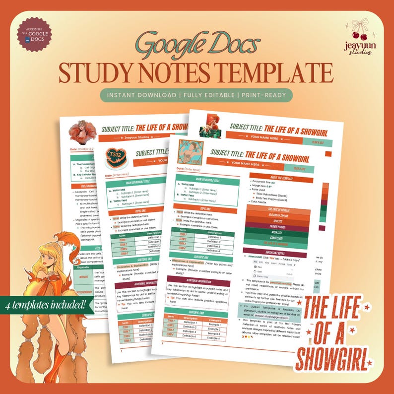 Study Notes & Reviewer Template for Students | Showgirl Glam Aesthetic ...