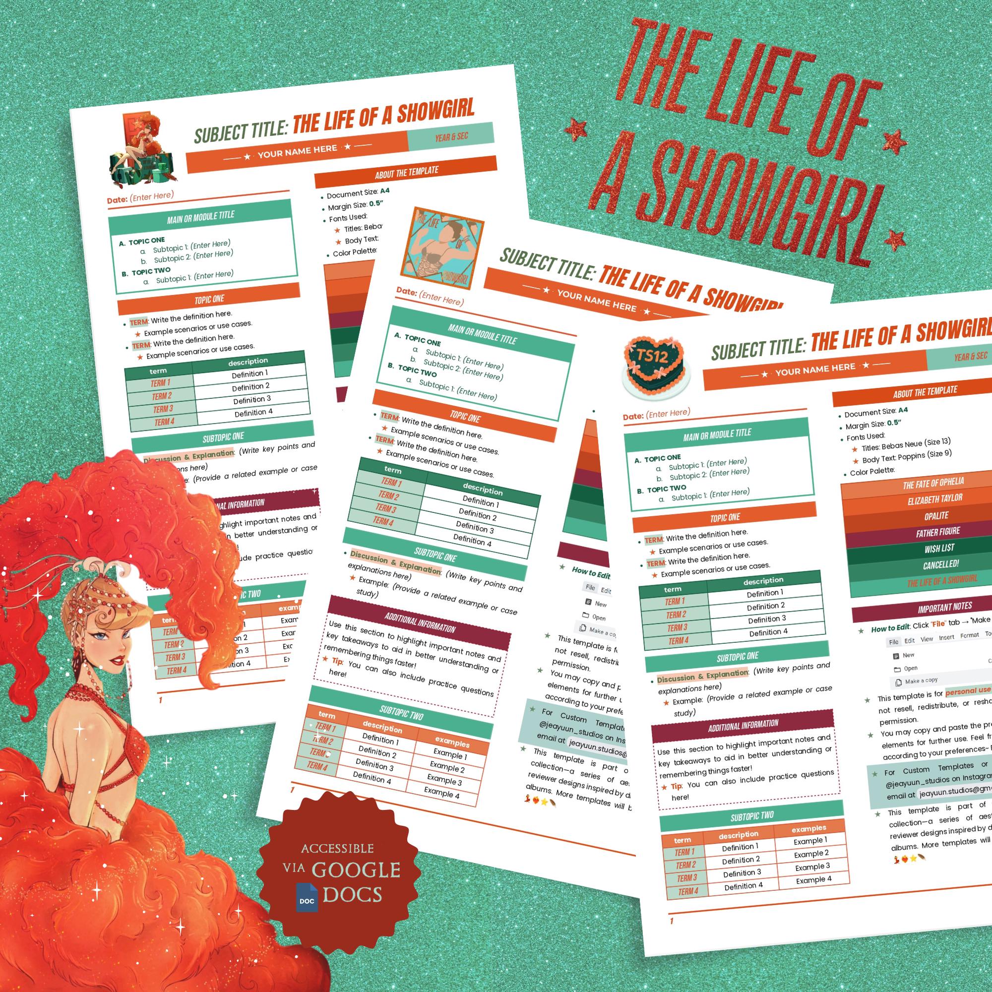 Study Notes & Reviewer Template for Students | Showgirl Glam Aesthetic ...